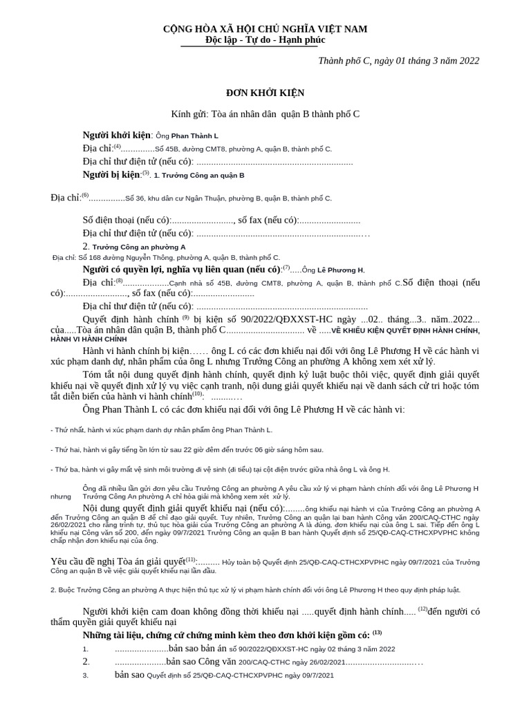 Don Khoi Kien Vu An Hanh Chinh | PDF