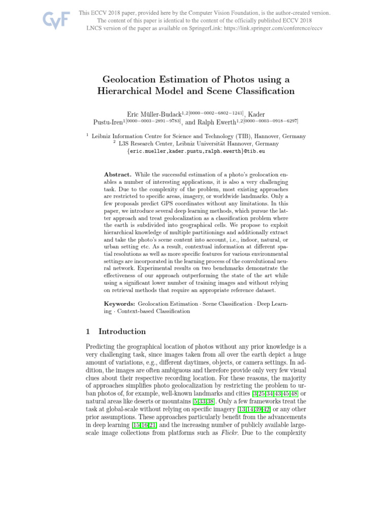 Eric_Muller-Budack_Geolocation_Estimation_of_ECCV_2018_paper | PDF | Artificial Intelligence ...