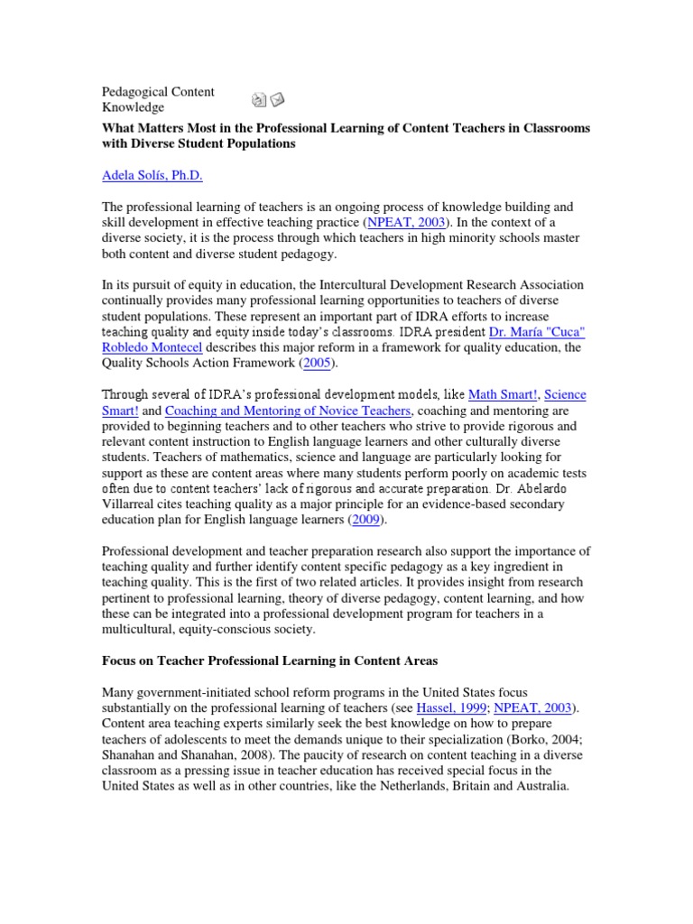 Pedagogical Content Knowledge | PDF | Teachers | Expert