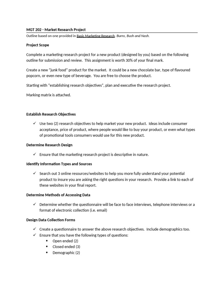 Marketing Research Project and Marking Matrix - MGT 202 | PDF | Data ...