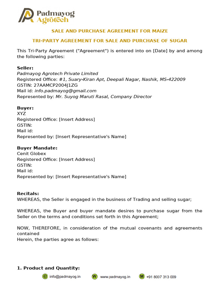 Sale and Purchase Agreement For Sugar - Cenit-1 | PDF | Letter Of ...