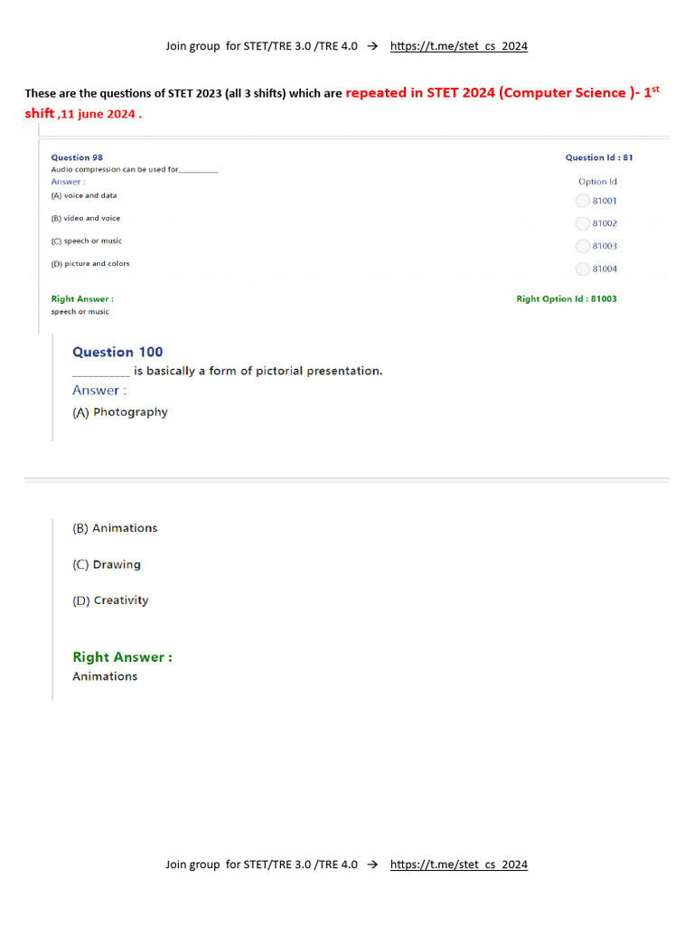 STET-2024 question shift-1(36 ques of CS repeated from 2023) | PDF