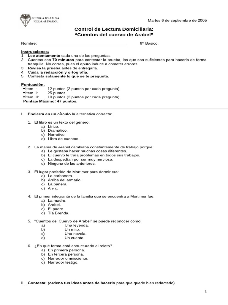 Prueba Cuervo de Arabel | PDF