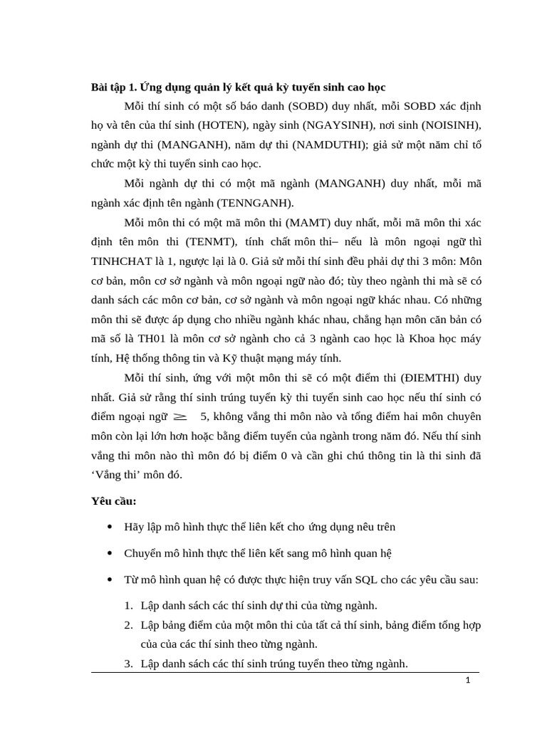 Bai tap CSDL ôn tập ER, MHQH, TRUY VẤN | PDF