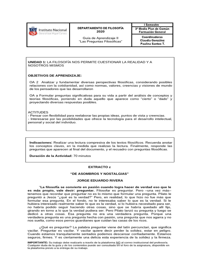 Características de las Preguntas Filosóficas | PDF | Verdad | Realidad