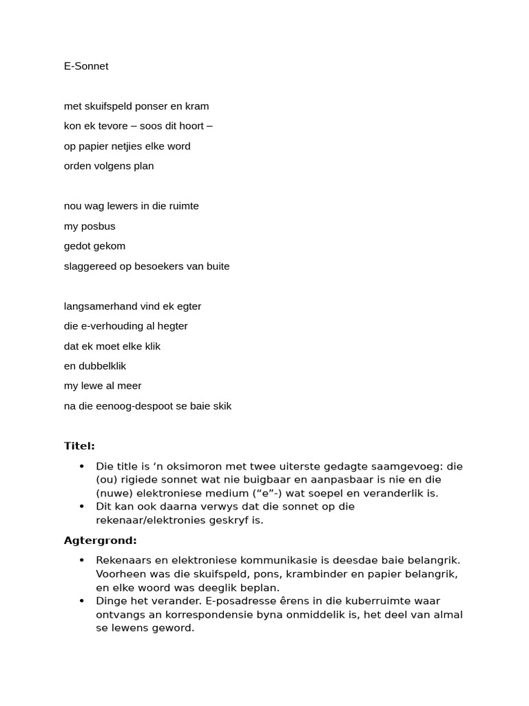 E-Sonnet Gedig Notas | PDF