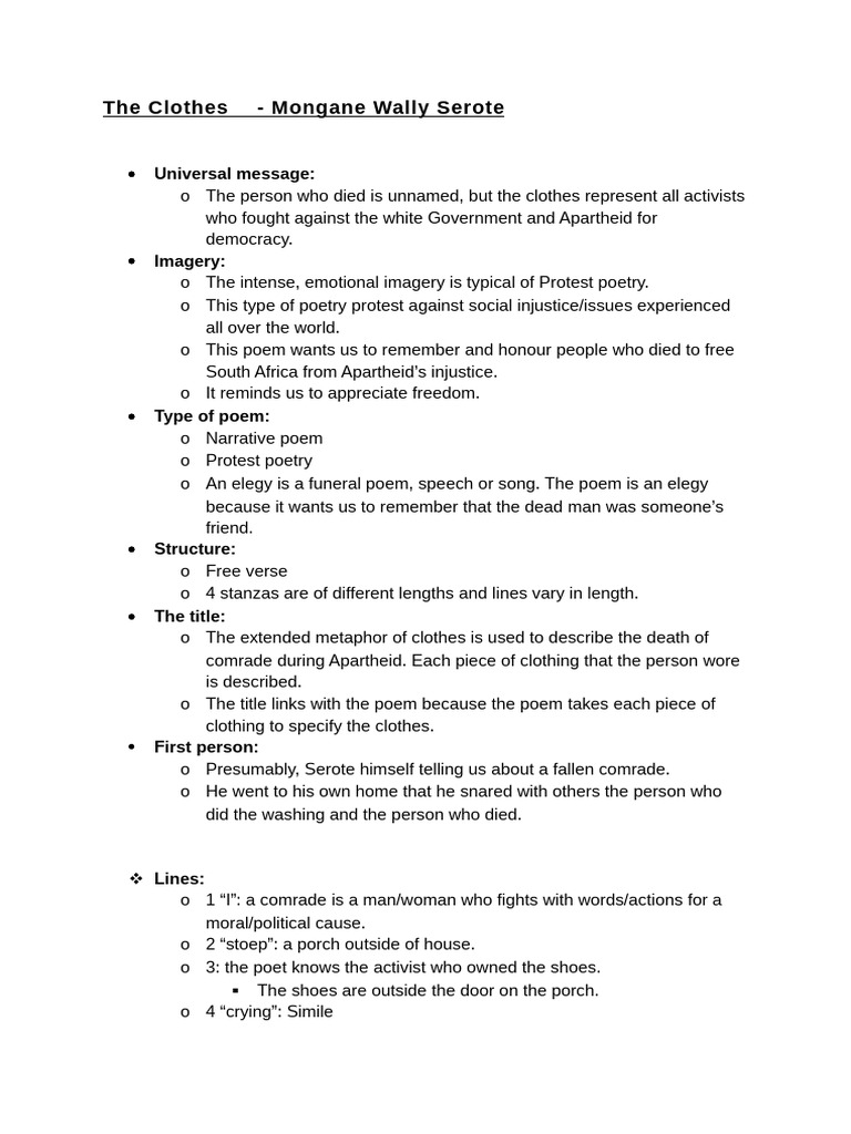 Analysis of "The Clothes" Poem | PDF | Poetry
