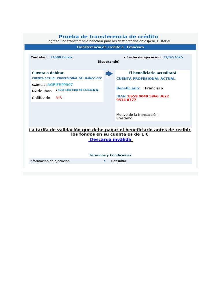 Transfer (virement España New) | PDF