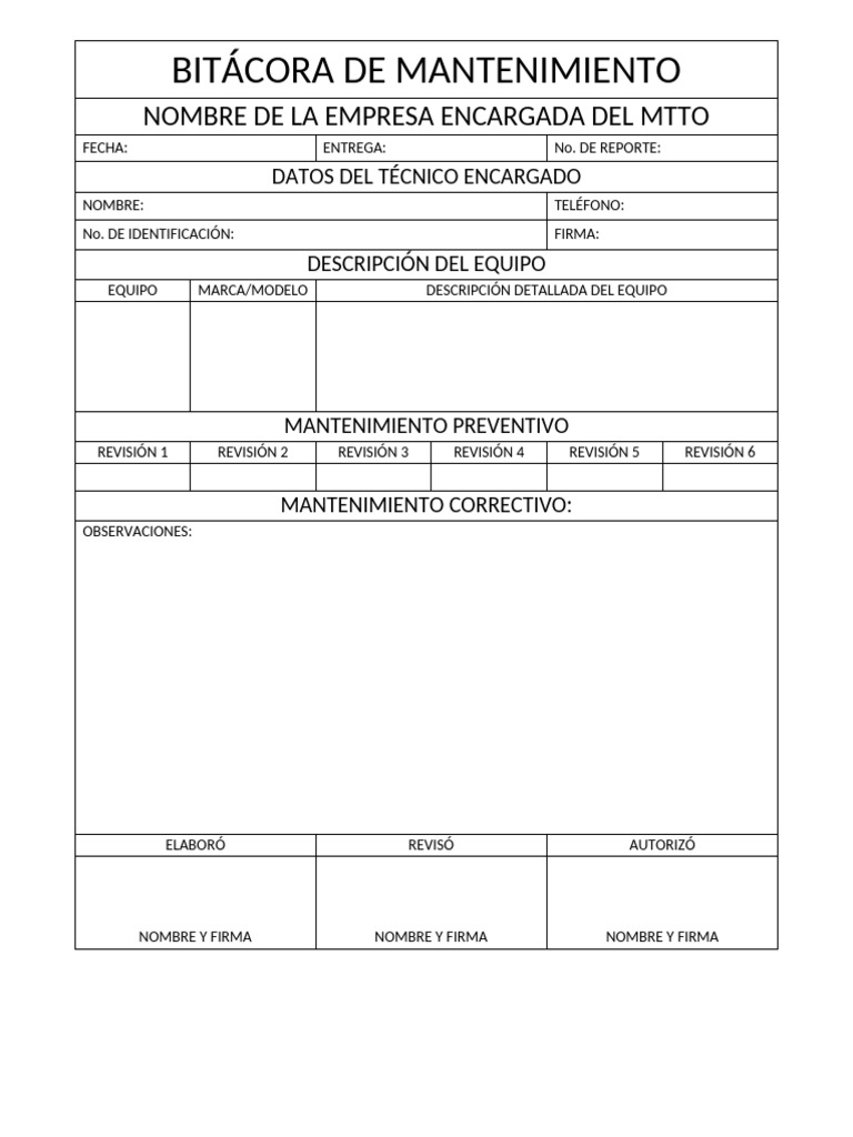 Formato de Bitácora de Mantenimiento (1) | PDF
