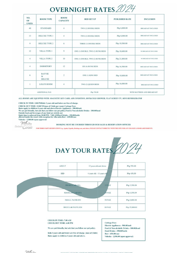 2024 Rates, Proposals, Addons | PDF | Restaurants | Beach