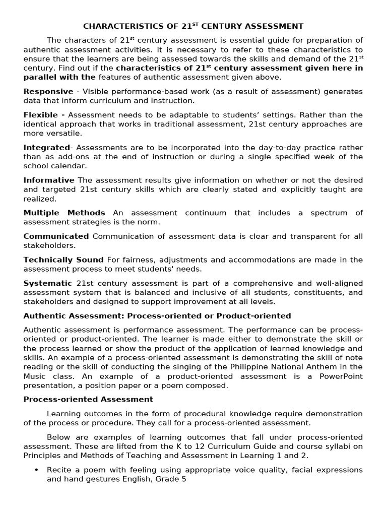 21st Century Assessment Characteristics Pdf Educational Assessment