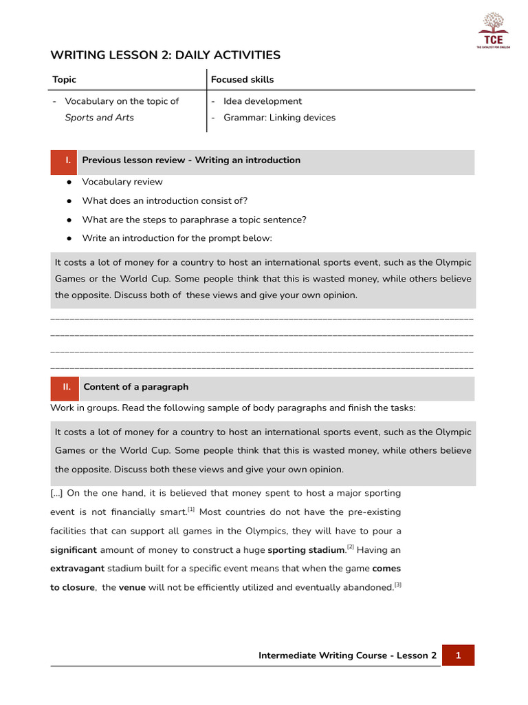 Intermediate Writing Lesson 2 | PDF | Sentence (Linguistics) | Tourism
