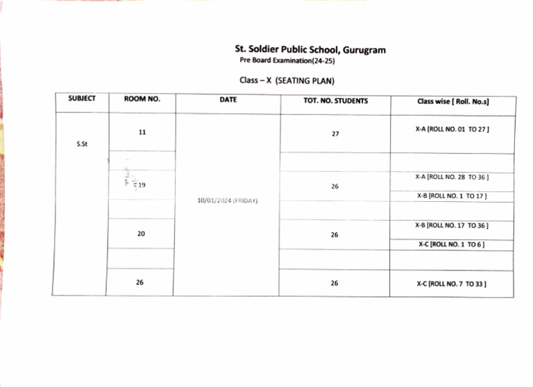 Class X (Preboard Seating Plan) | PDF