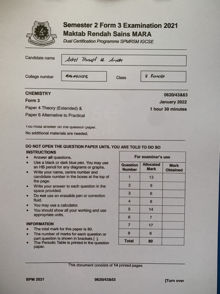 Final Exam Chem | PDF
