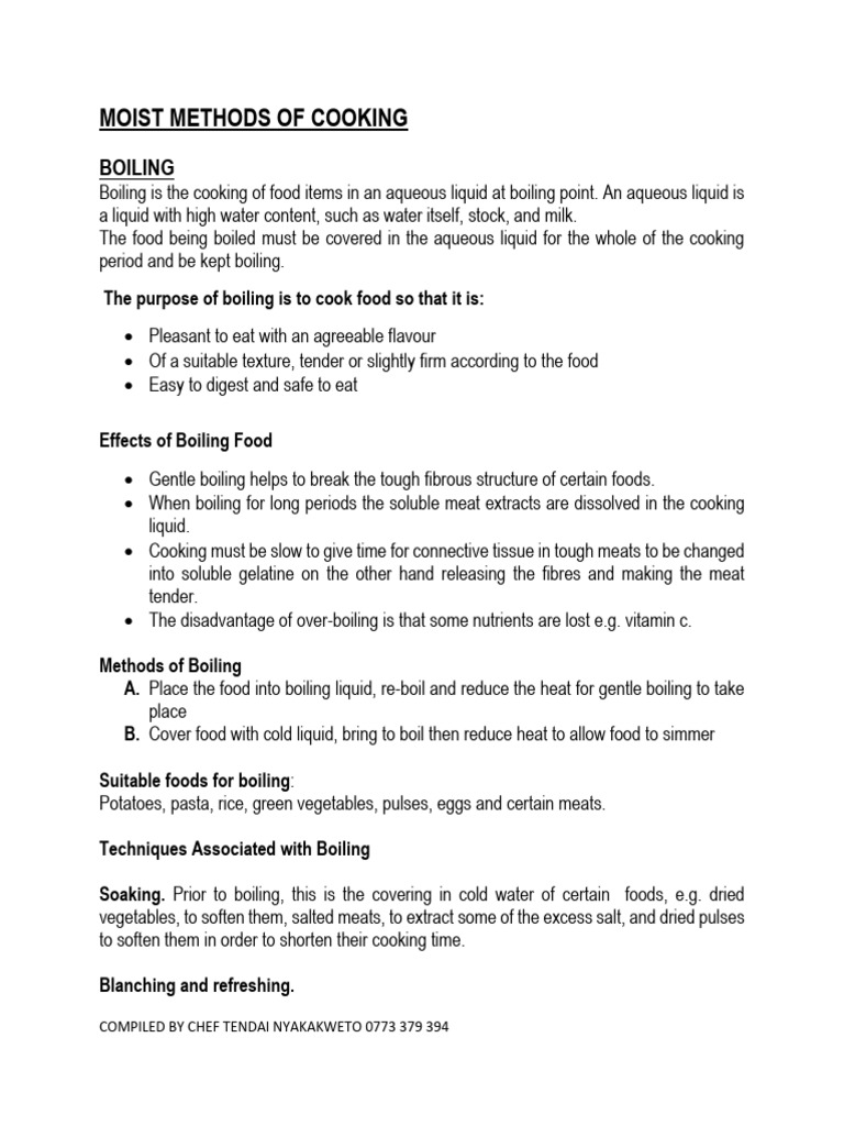 Moist Methods of Cooking Notes | PDF | Cooking | Stew