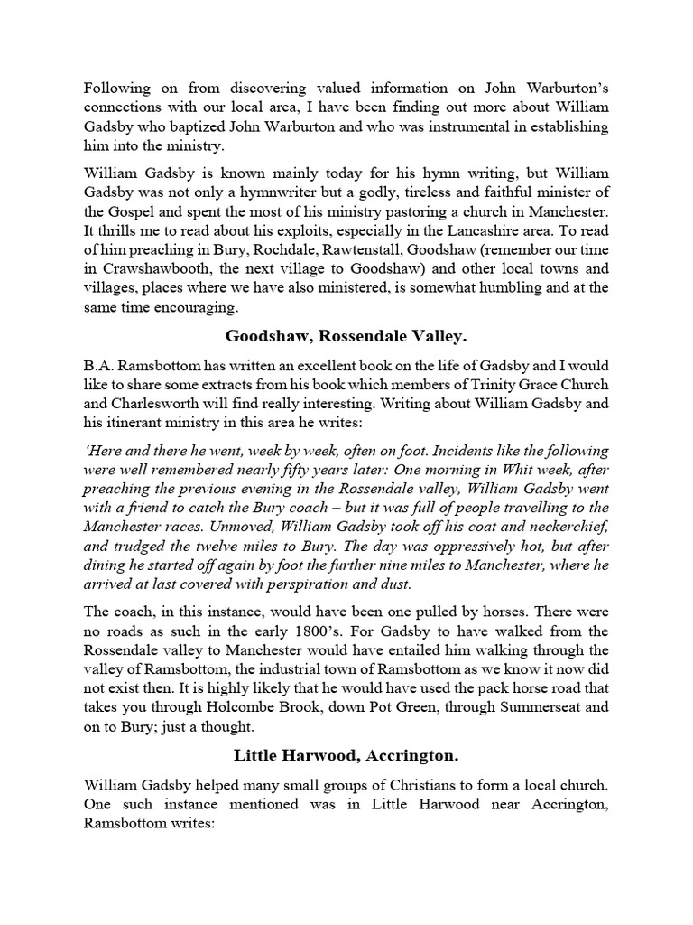 William Gadsby and The Local Area | PDF | Abrahamic Religions