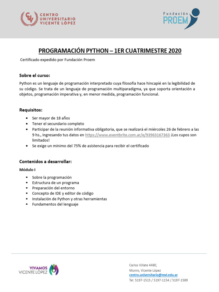 Programación Python - 1er Cuatrimestre 2020 | PDF | Python (lenguaje de programación ...