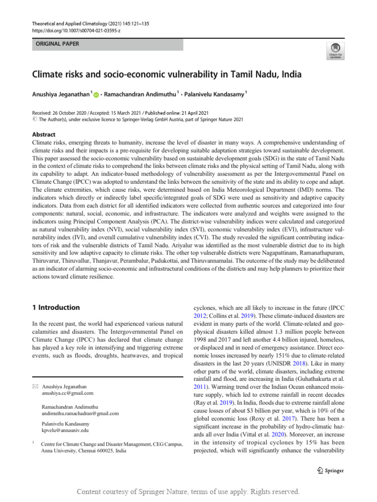 Climate Risks and Socio-Economic Vulnerability in | PDF | Flood | Vulnerability
