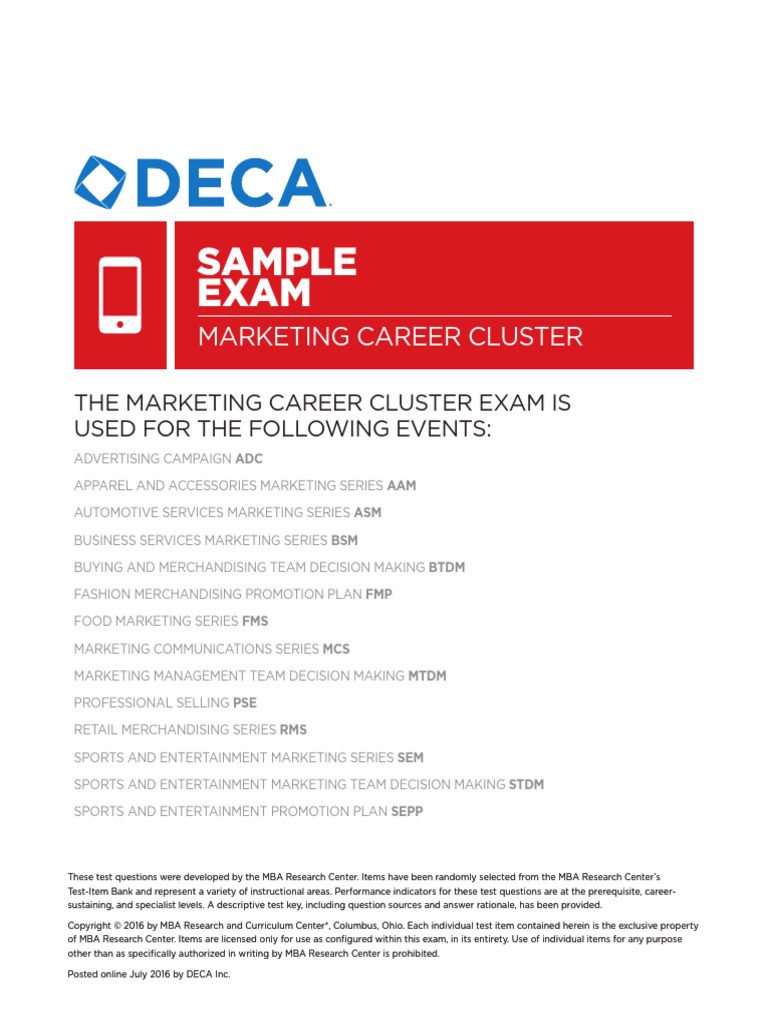 Hs Marketing Cluster Sample Exam | PDF | Unemployment | Sales