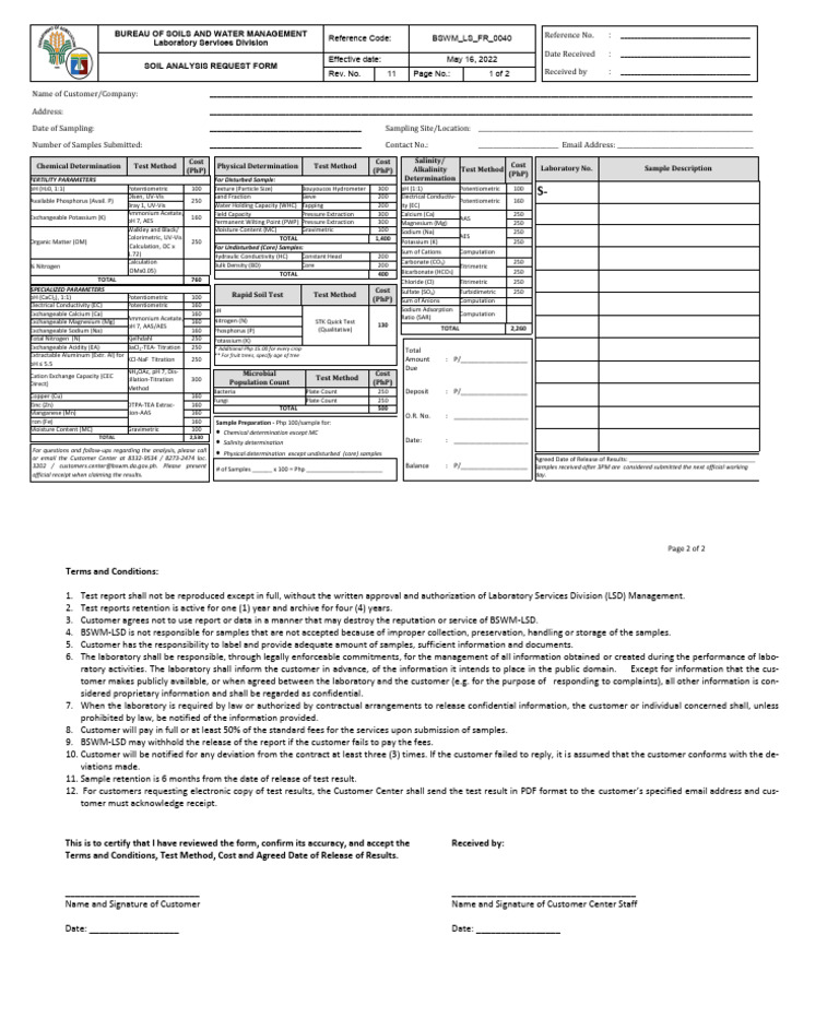 Soil Analysis Request Form Details | PDF | Titration | Chemistry
