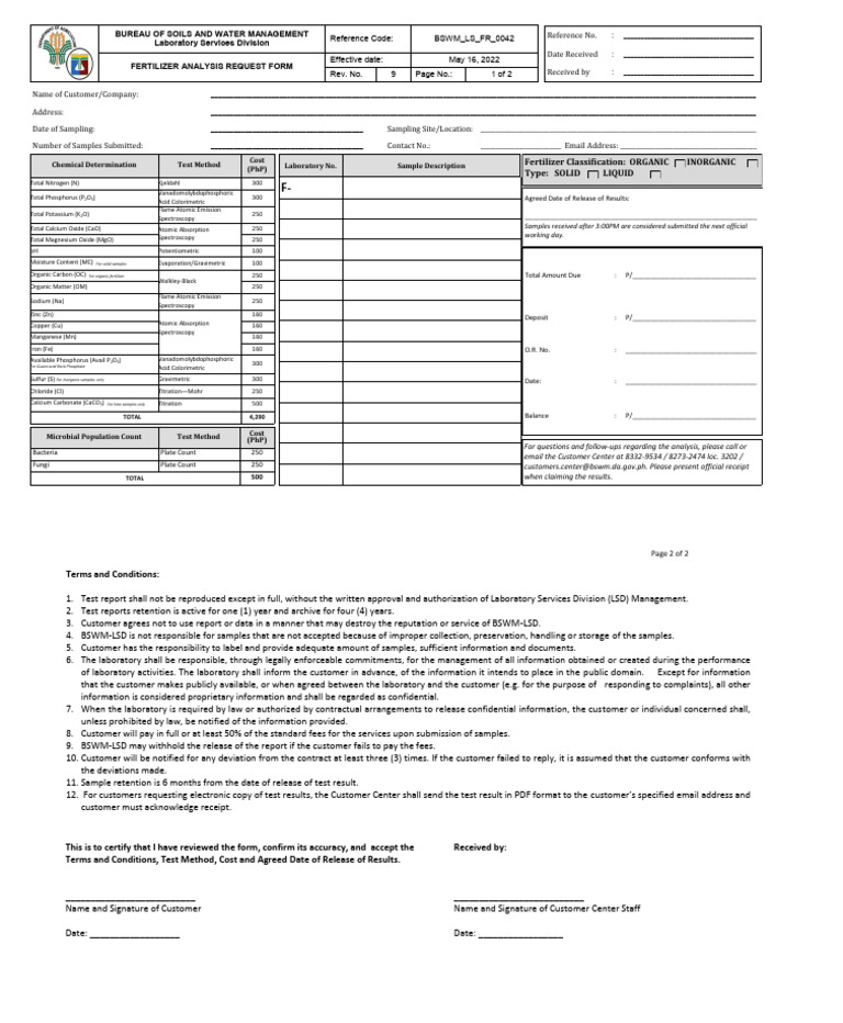 Ls 0042 Fertilizer Analysis Request Form Rev9 | PDF | Fertilizer ...