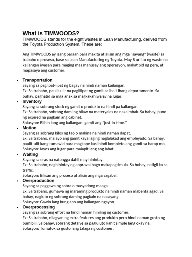 WSM WhatisTIMWOODS | PDF | Lean Manufacturing | Supply Chain Management
