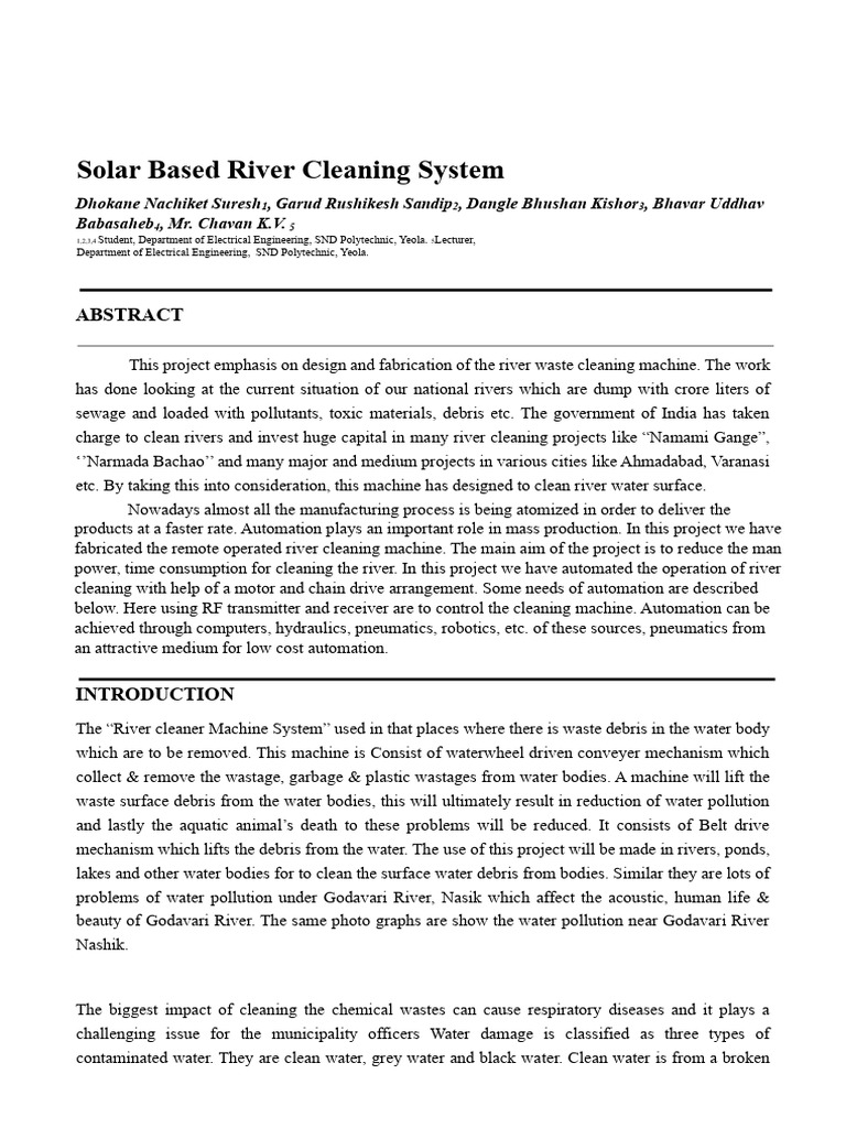 Solar River Cleaning Machine Project | PDF | Water Pollution ...