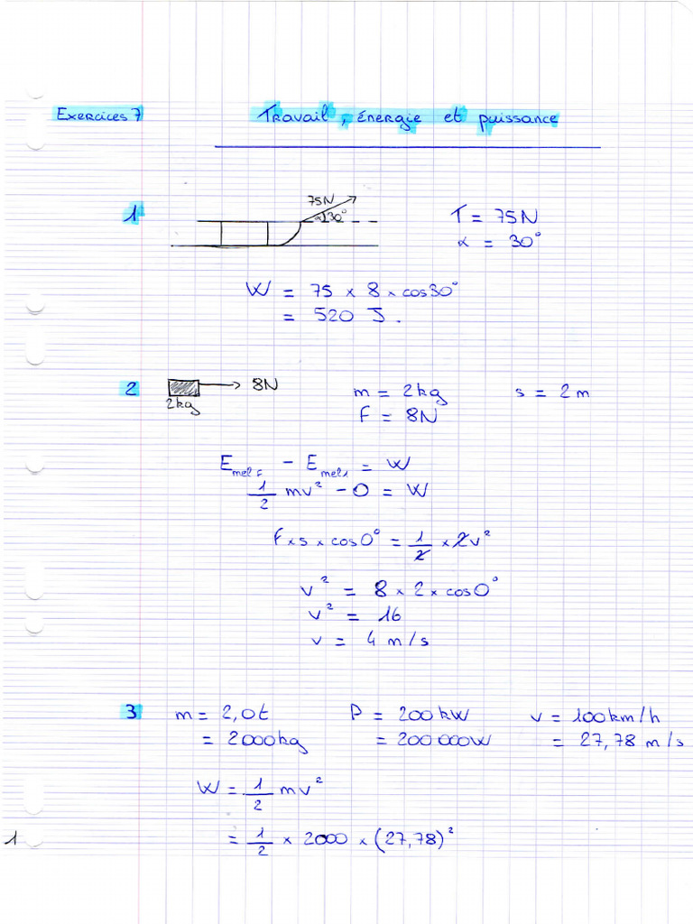 Exercice-7-Travail-énergie-et-puissance | PDF