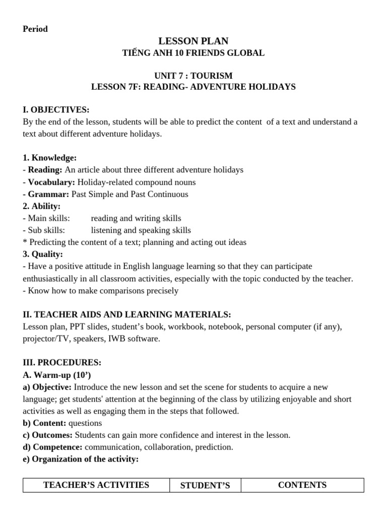 Revised Version Unit 7 - Reading | PDF | Lesson Plan