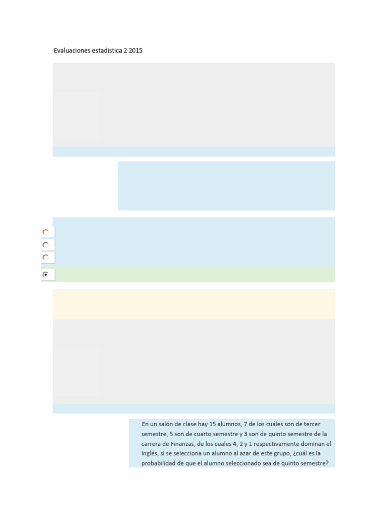 Evaluaciones Estadistica 2 2015 | PDF | Distribución de veneno | Enseñanza de matemática