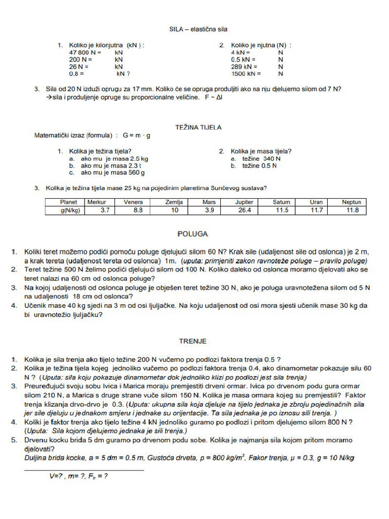 7 razred vježba sila polufa trenje | PDF