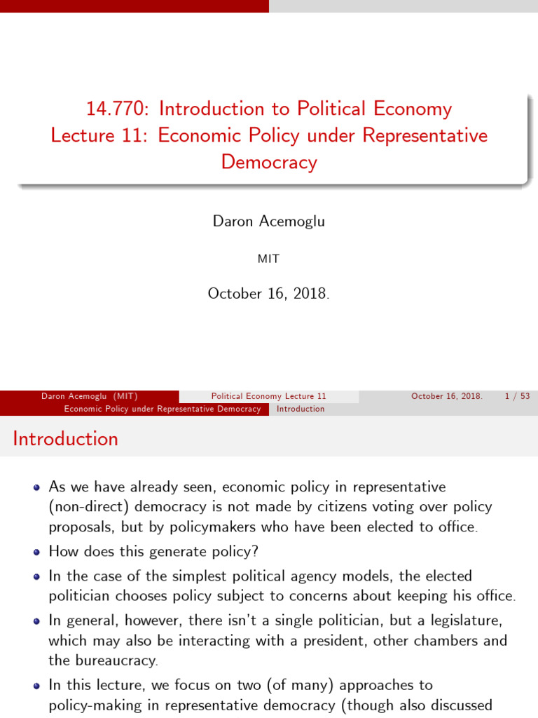Economic Policy in Representative Democracy | PDF | Bargaining