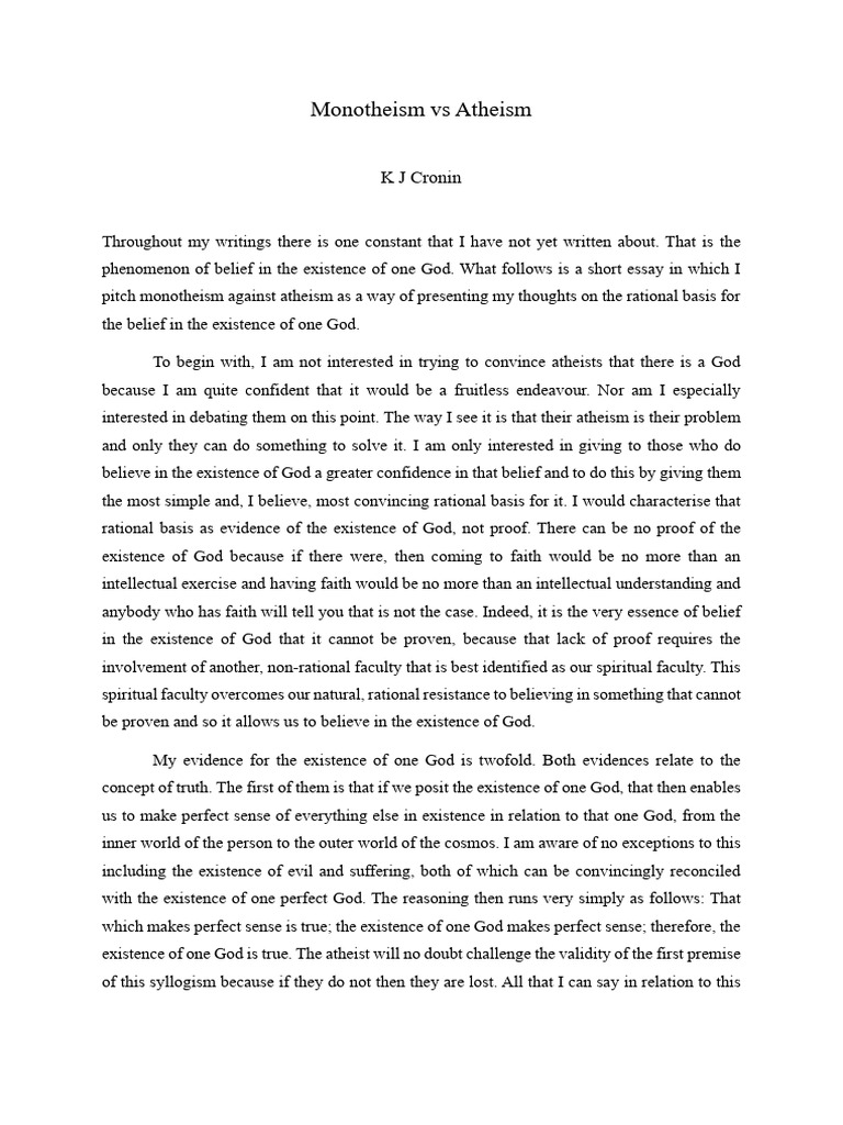Monotheism Vs Atheism | PDF | Atheism | Existence