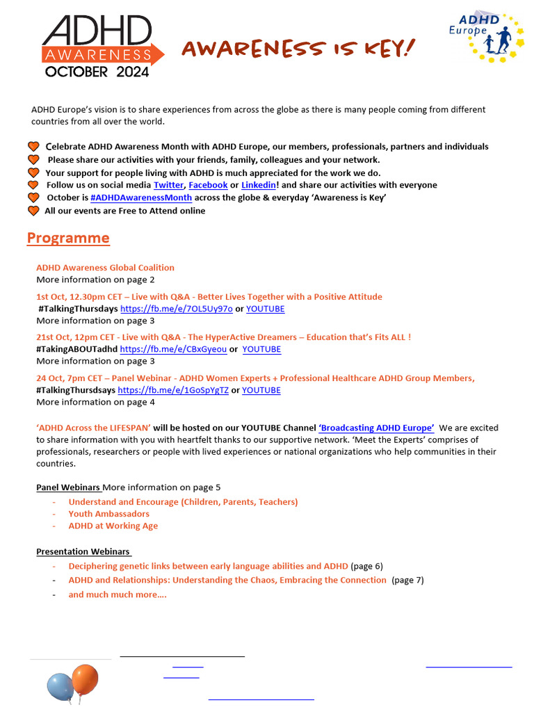 Support ADHD Awareness Month Activities | PDF | Attention Deficit ...