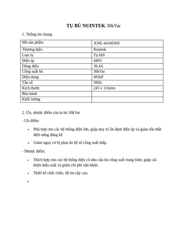 Tụ Bù Nuintek 30kvar | PDF