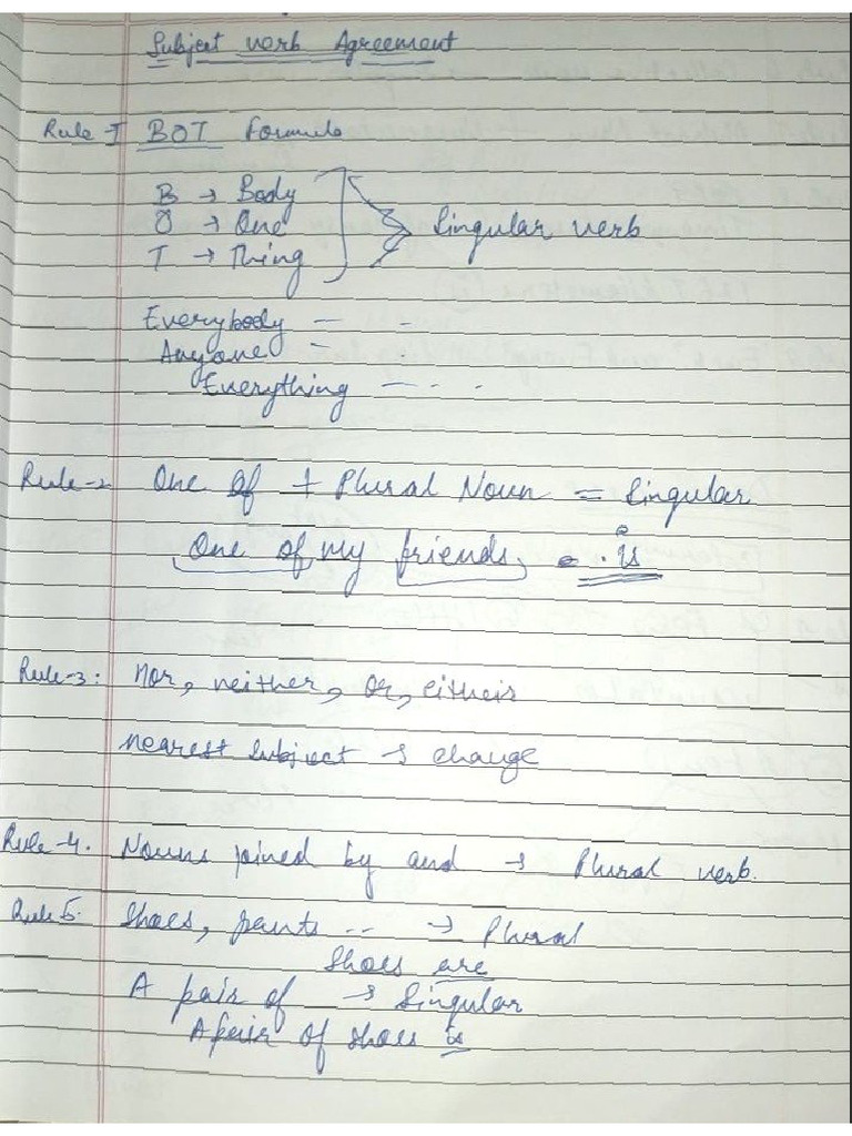 Subject Verb Agreement Short Notes | PDF