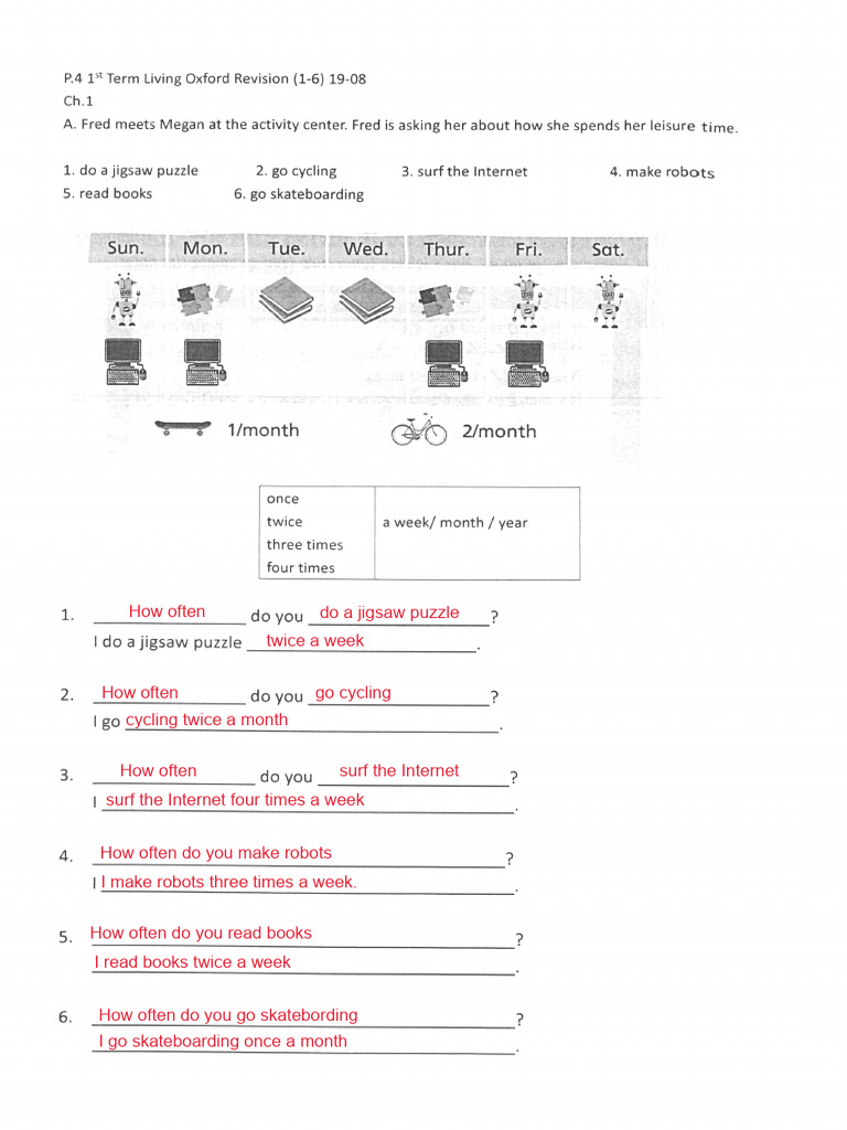 P.4 1st Term Sep 4th Lesson Paper-Oxford Revision (1-6) Ans | PDF | Roller Sports