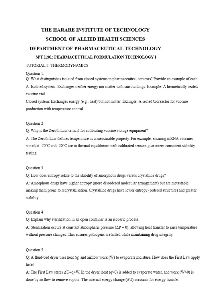 SPT1201 Tutorial 2 Thermodynamics | PDF | Entropy | Heat