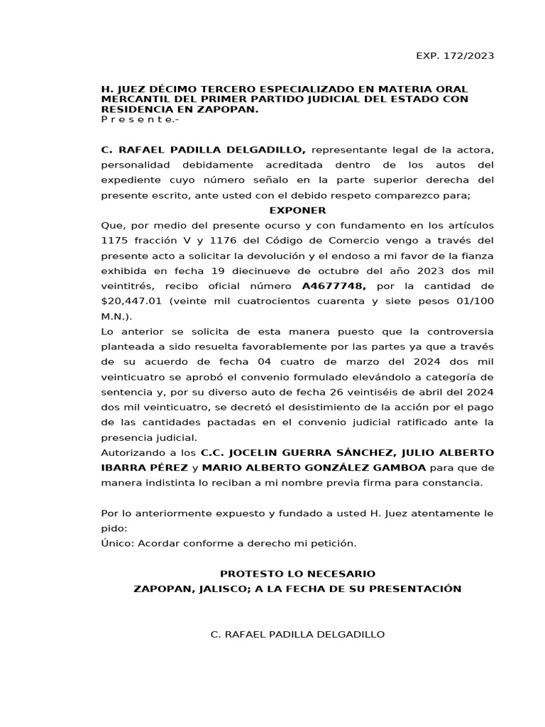 Devolucion de Fianza | PDF