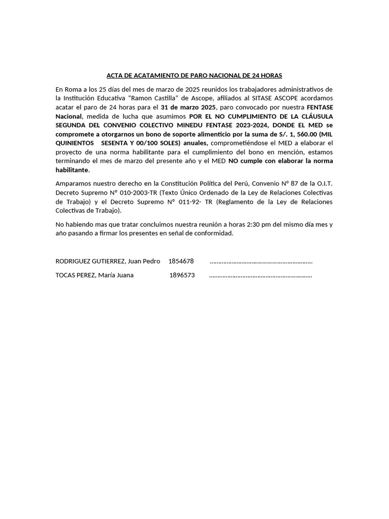 Acatamiento de Paro Nacional 24 Horas | PDF
