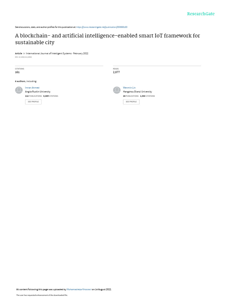 A Blockchain and Artificial Intelligence Enabled Smart IoT Framework For Sustainable City | PDF ...