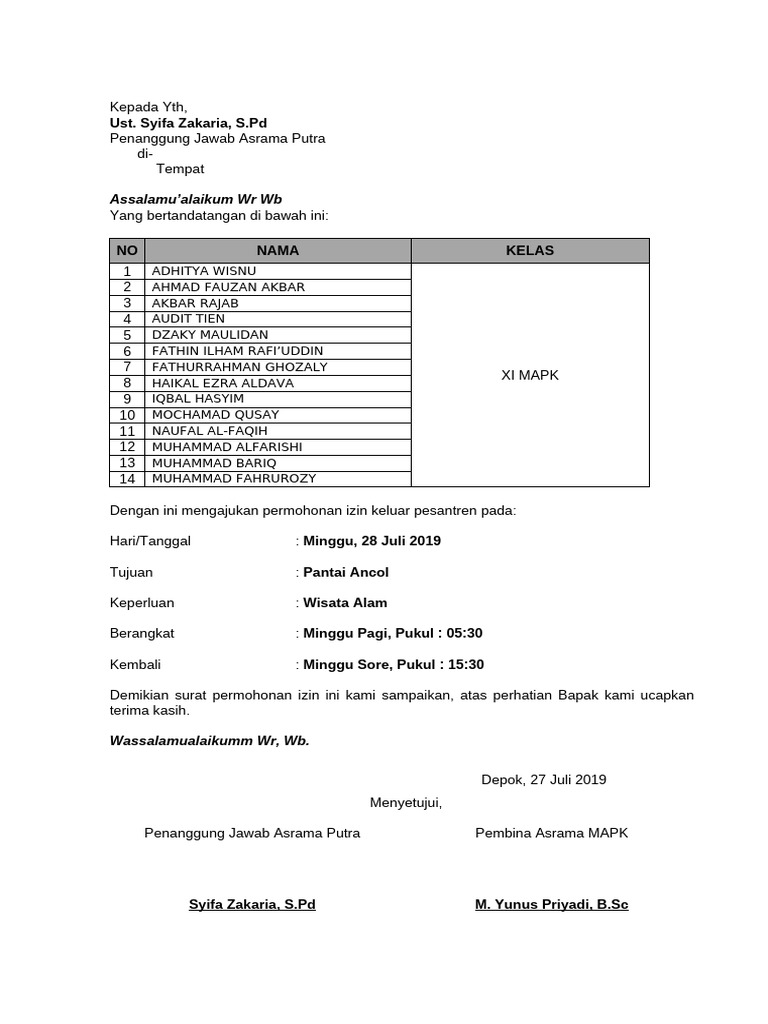 Surat Izin Keluar Bersama | PDF