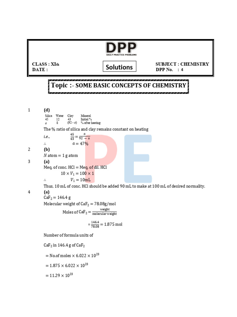 Mole Concept DPP 4 SOLUTIION | PDF | Mole (Unit) | Molecules