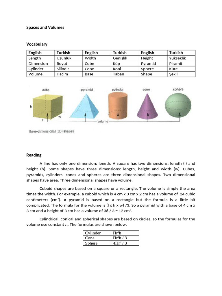Technical English - Spaces and Volumes | PDF