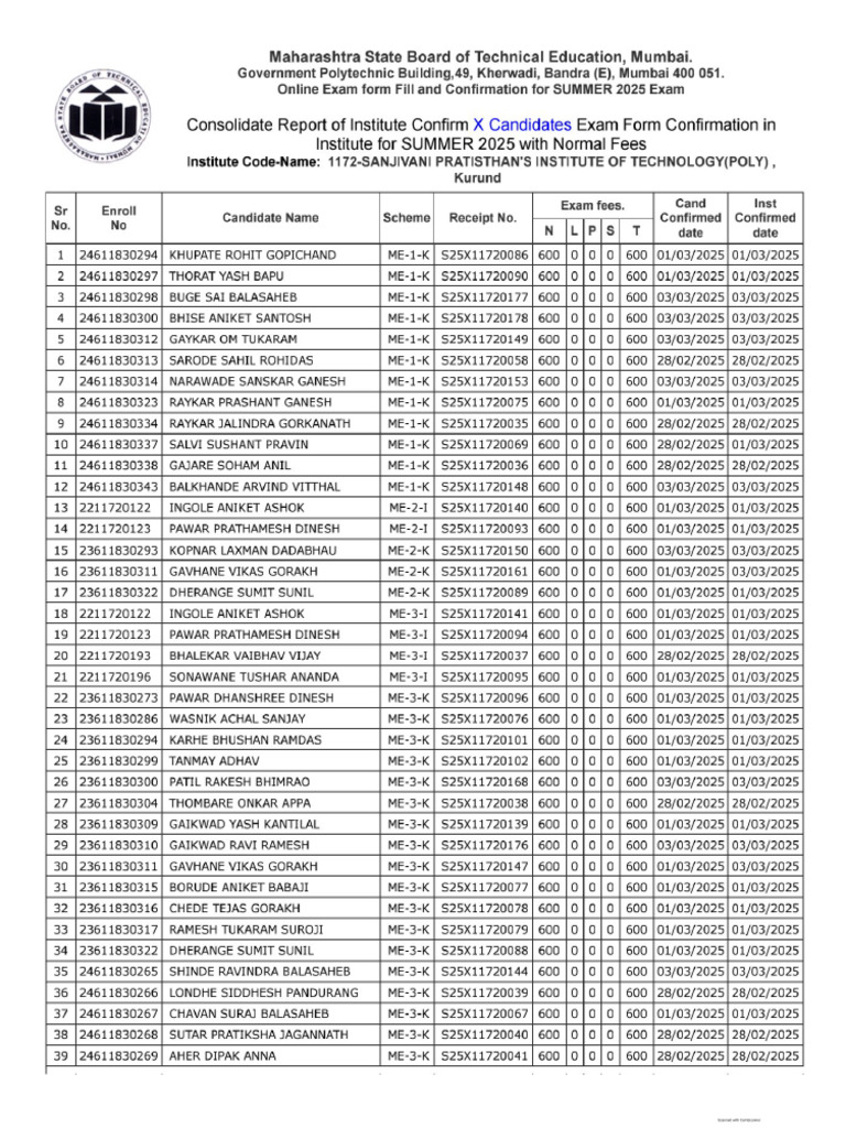 Backlog Exam Form S-25 | PDF