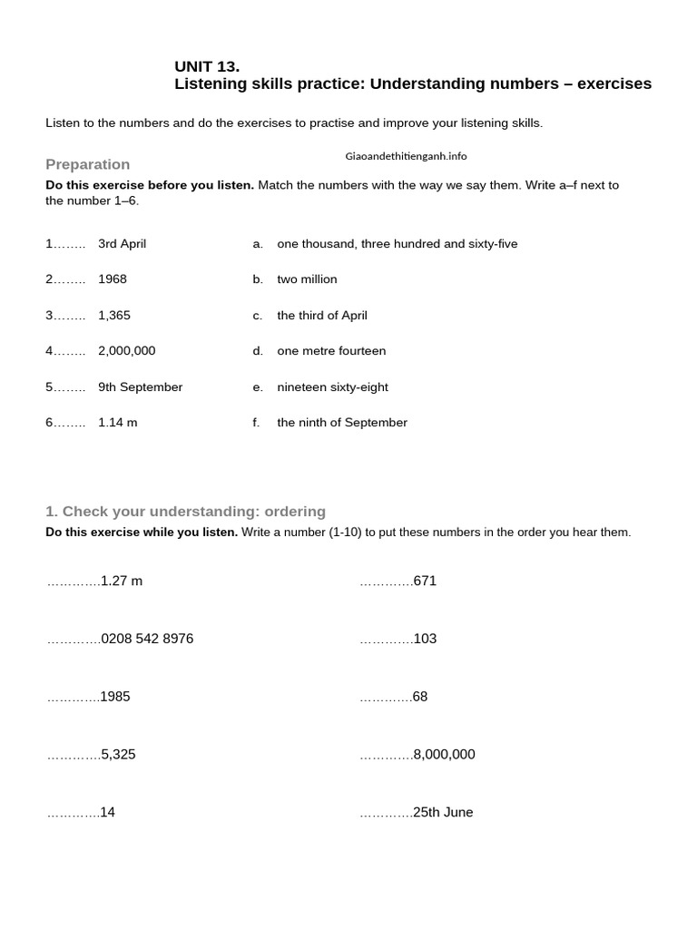 Understanding Numbers Practice Exercises | PDF