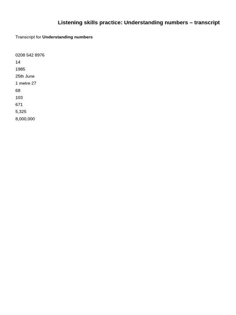 Understanding Numbers - Transcript 2 | PDF