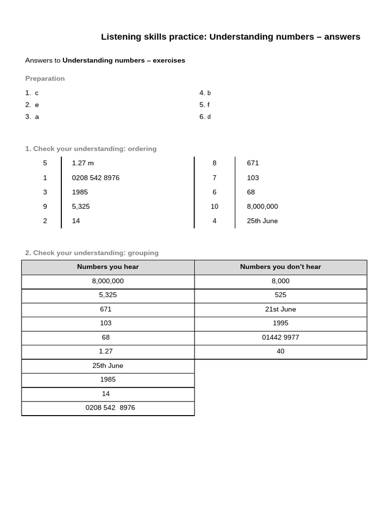 Understanding Numbers - Answers 3 | PDF
