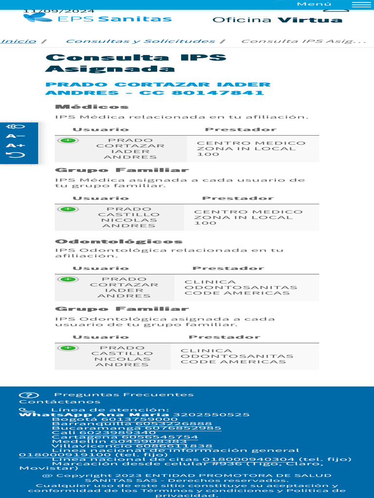 Consulta IPS Asignada - Oficina Virtual - EPS Sanitas - Keralty | PDF