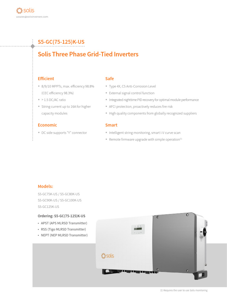 Solis_datasheet_S5-GC(75-125)K-US_USA_V1,0_202501 | PDF | Alternating Current | Computer Engineering